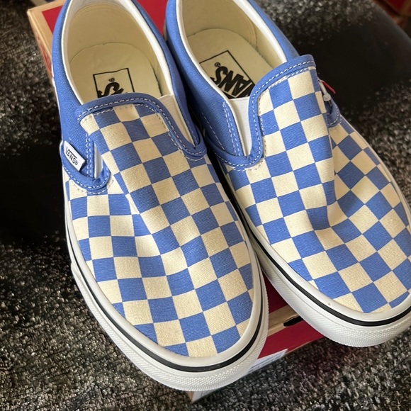 Vans | Shoes | Super Cute Blue Checkered Classic Slip On Vans | Poshmark